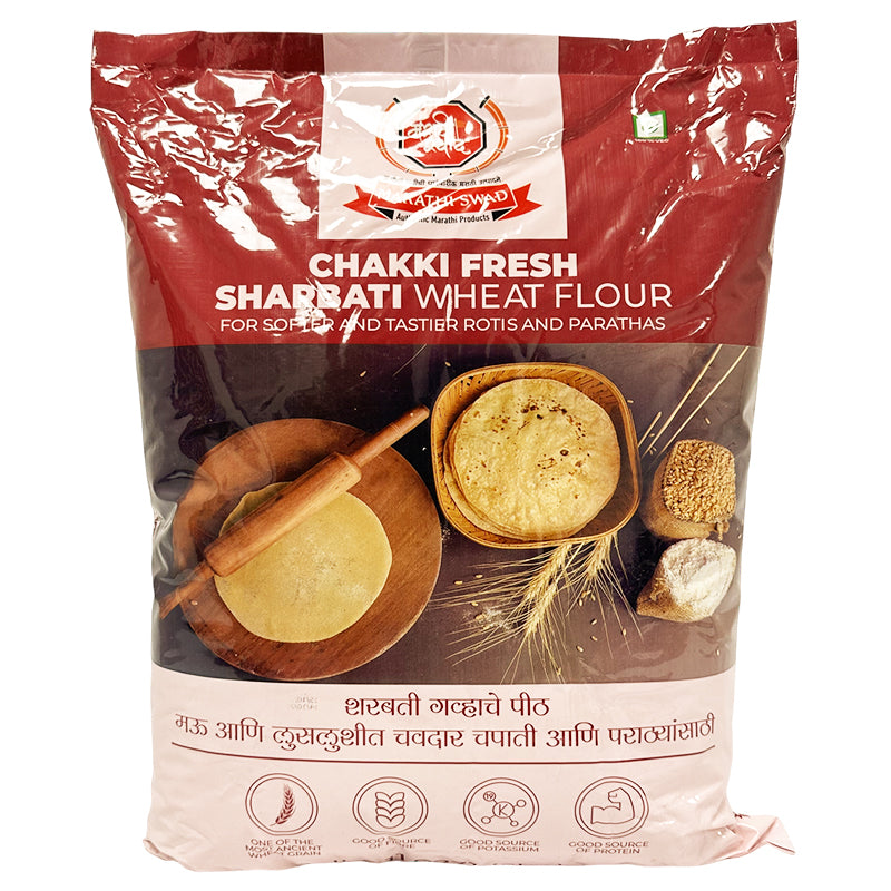 Marathi Swad Sharbati Wheat Chakki Fresh Atta 5Kg – SUJASH
